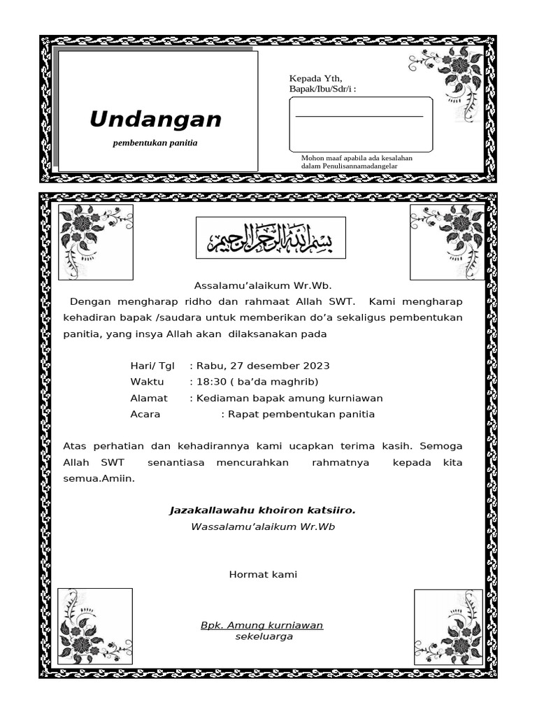 Undangan Rapat Panitia Pernikahan | PDF