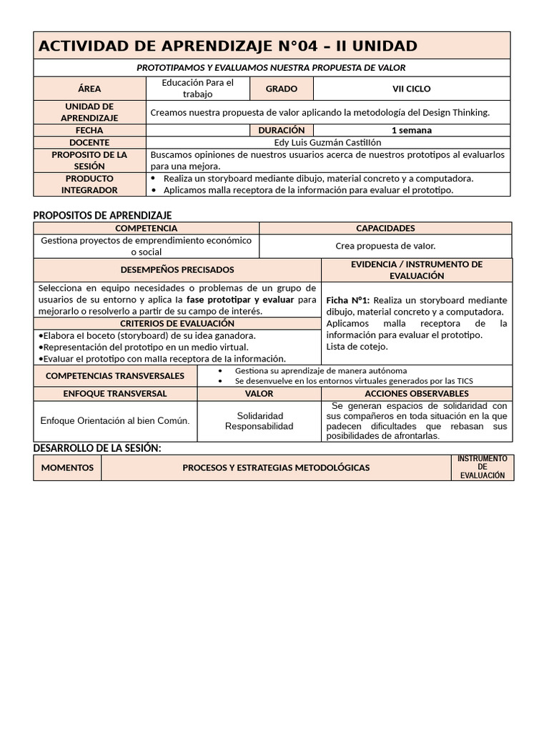 Sesión 04 Fase Prototipar y Evaluar DT | PDF | Evaluación | Aprendizaje
