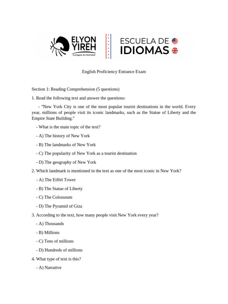English Proficiency Exam Overview | PDF | Verb | English Language