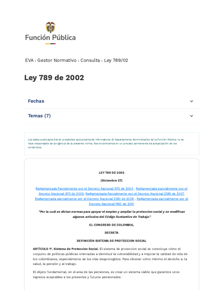 Ley 789 de 2002 - Gestor Normativo - Función Pública (1) | PDF | Desempleo | Salario