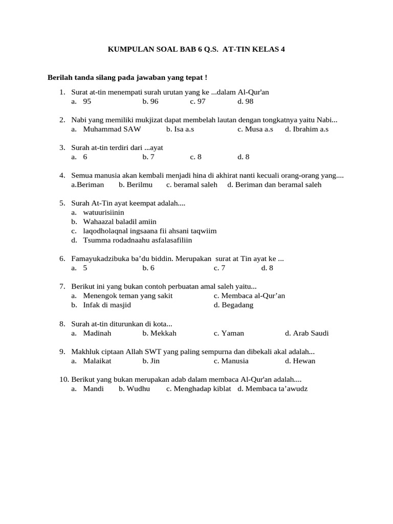 Soal Bab 6. 1 KLS 4 | PDF