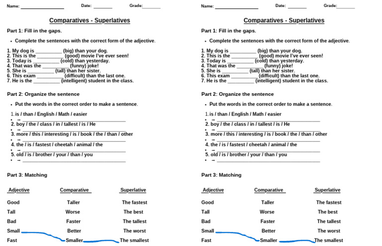 Comparatives Vs Superlatives Worksheet | PDF | Adjective | Linguistics
