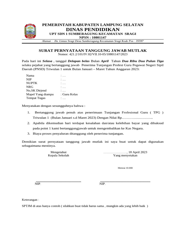 Contoh SPTJM Serti | PDF