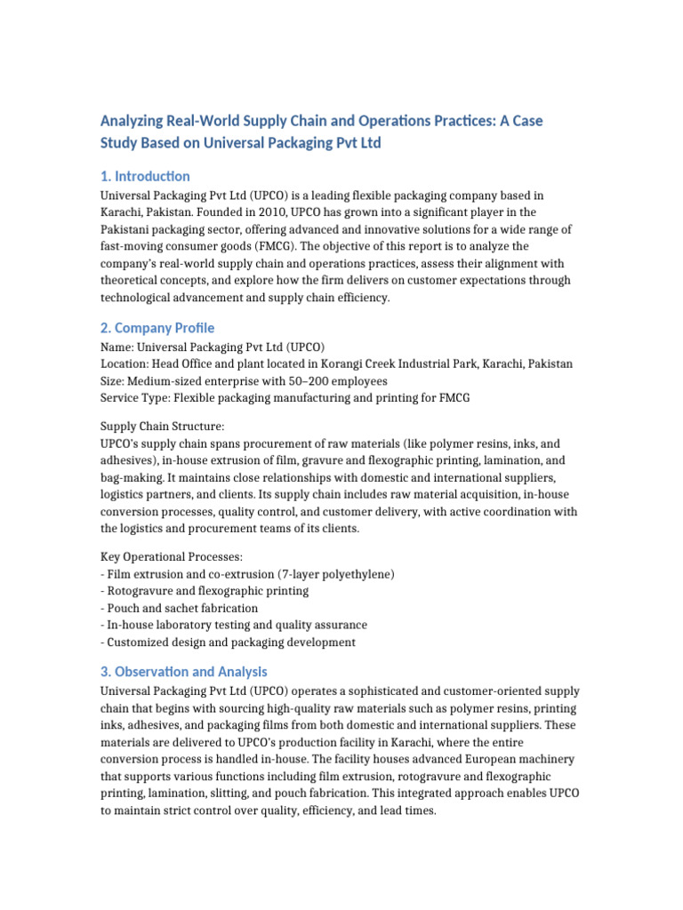 Universal Packaging Assignment Report Updated | PDF | Supply Chain ...