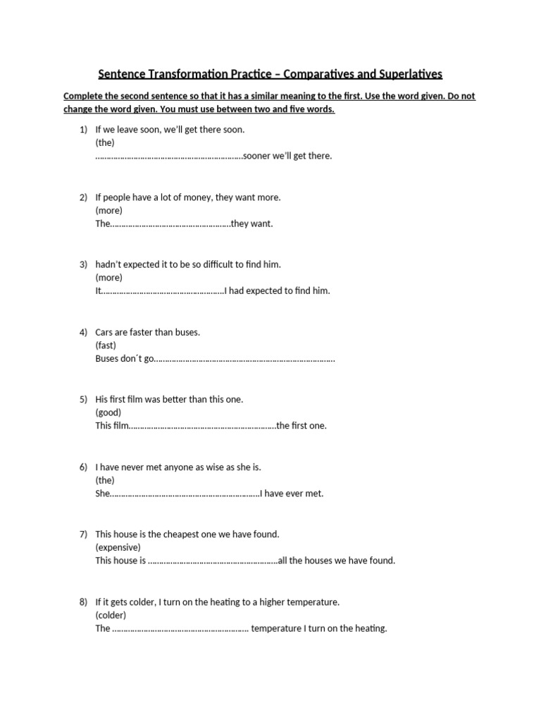 Sentence Transformation Practice | PDF