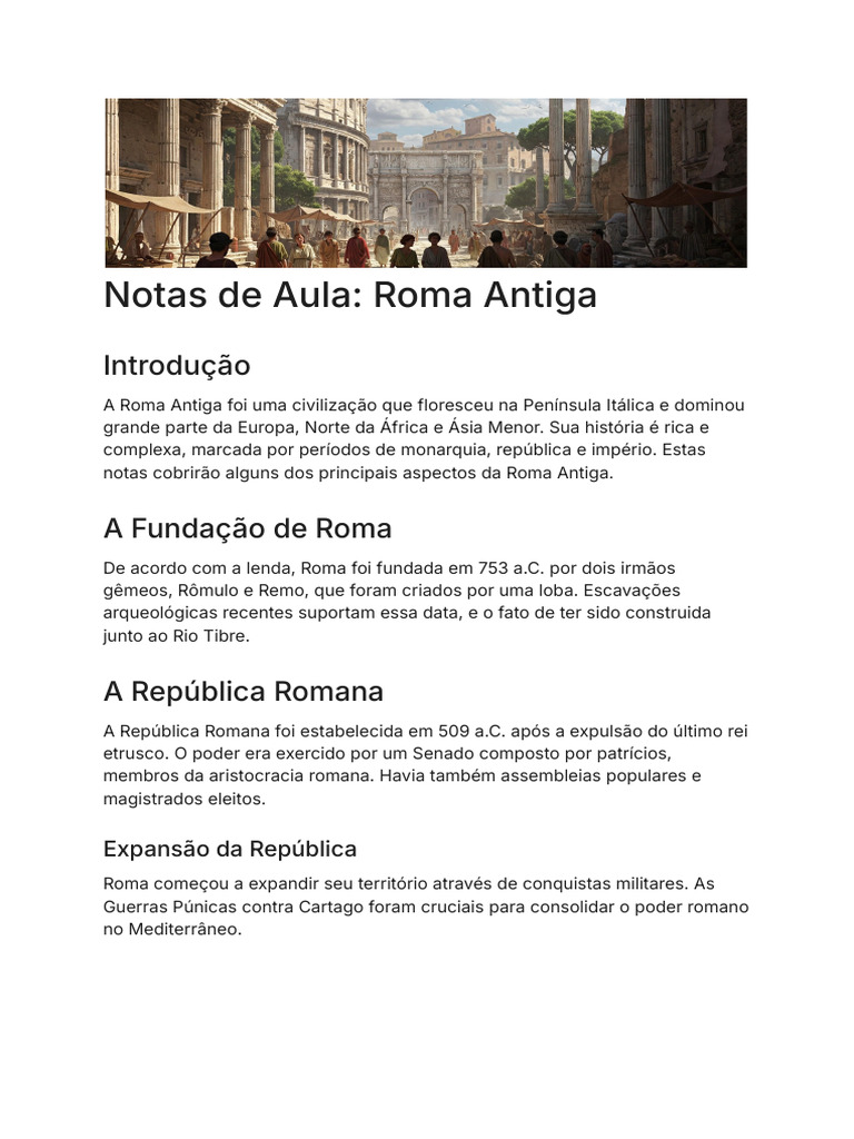 Notas de Aula_ Roma Antiga | PDF | Império Romano | Roma Antiga