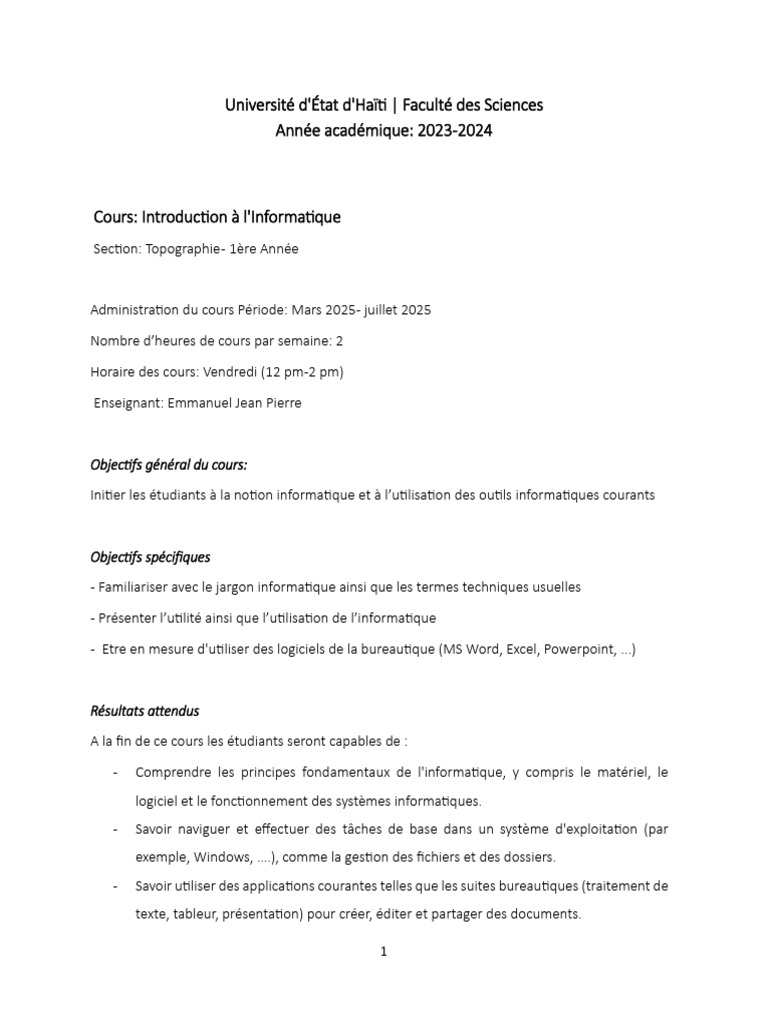 Introduction à l'Informatique 2023-2024 | PDF | Informatique | Feuille ...