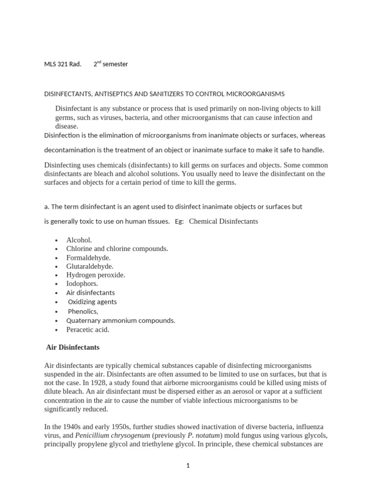 321 Radiography DISINFECTANTS ANTISEPTICS Lect - Note 2 | PDF | Disinfectant | Antimicrobial
