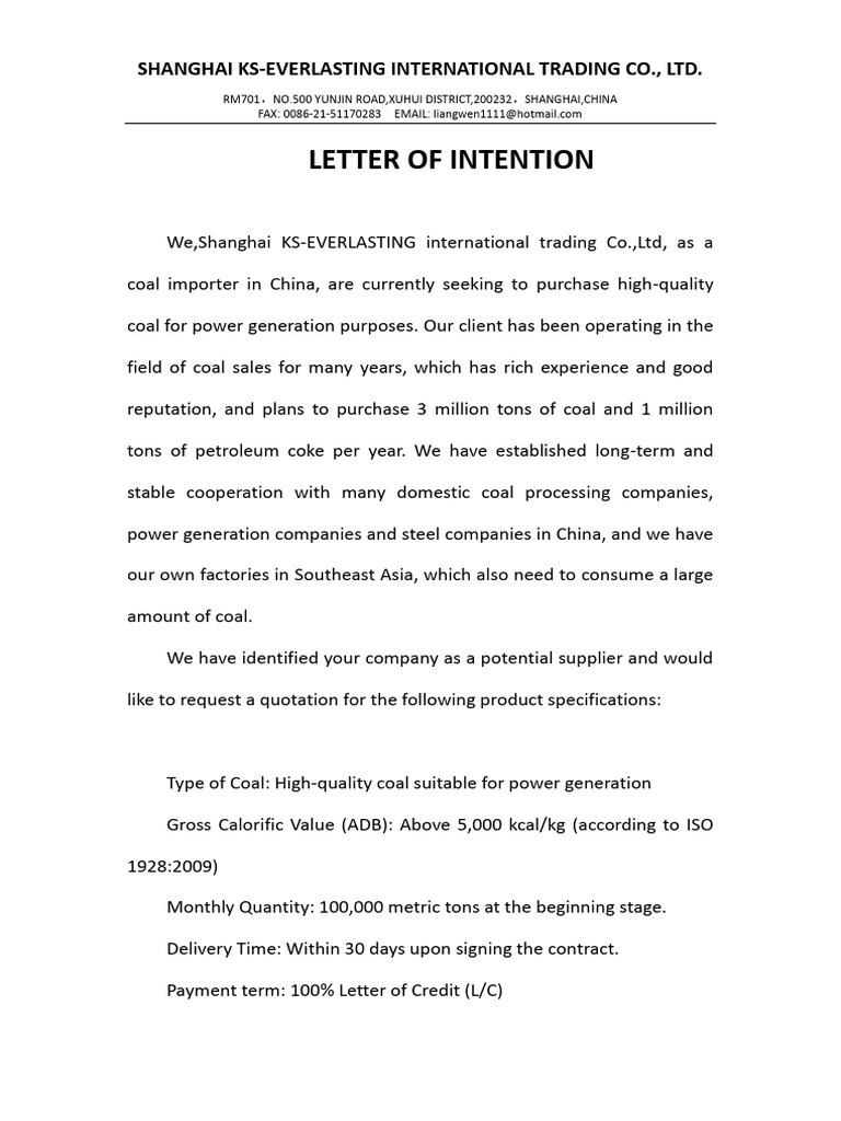 Letter of Intention For Coal | PDF