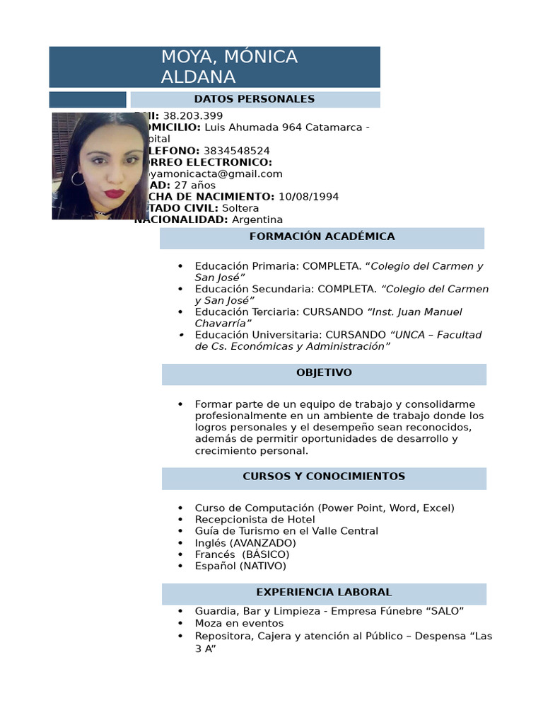 Curriculum Vitae Moya Mónica | PDF
