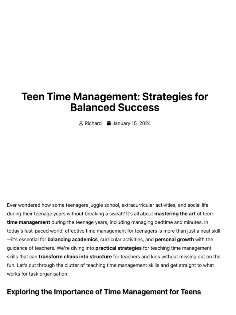 Teen Time Management: Strategies For Balanced Success - Teen Coach ...