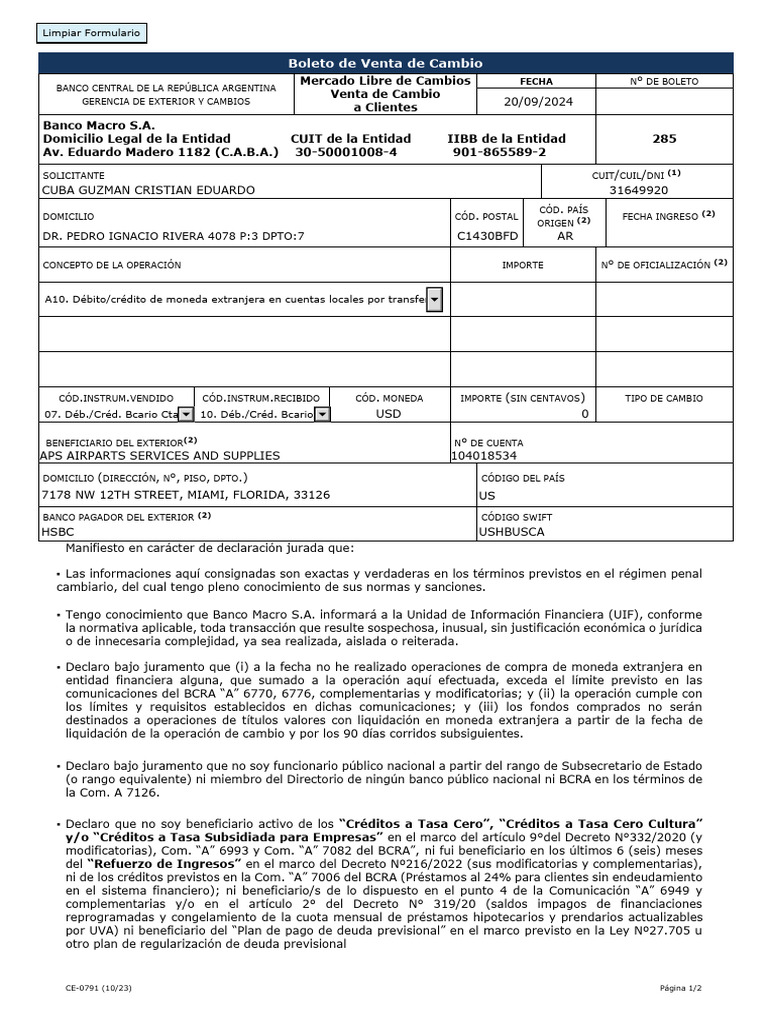 Form 791 Modelo | PDF | Bancos | Deuda