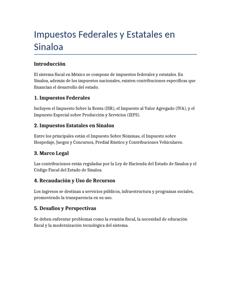 Impuestos en Sinaloa: Federales y Estatales | PDF