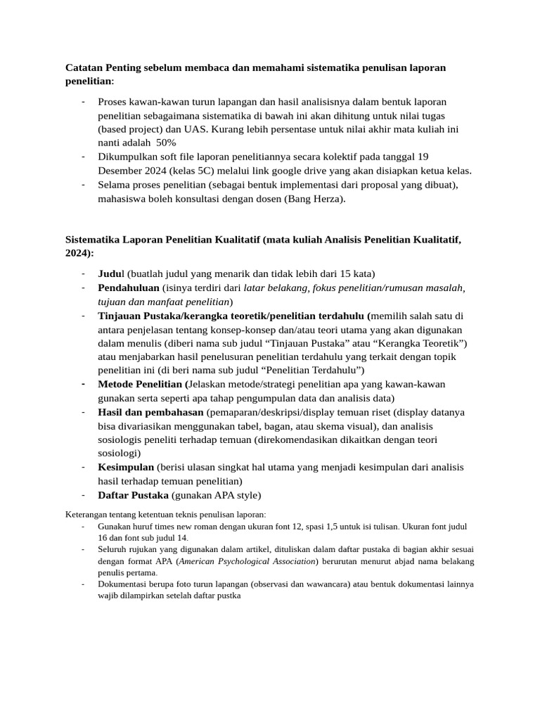 Info Sistematika Laporan Penelitian Serta Keterangan Penting Terkait Tugas UAS - Based Project | PDF