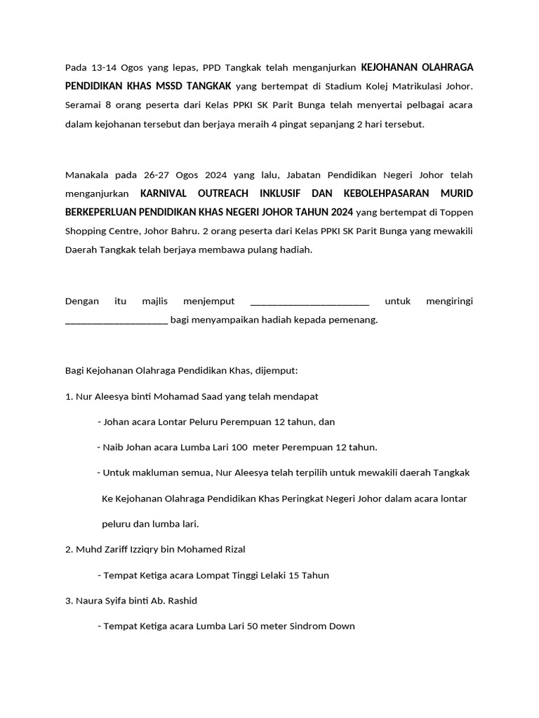 Teks Penyampaian Hadiah KOPK & KOIKJ 2024 | PDF