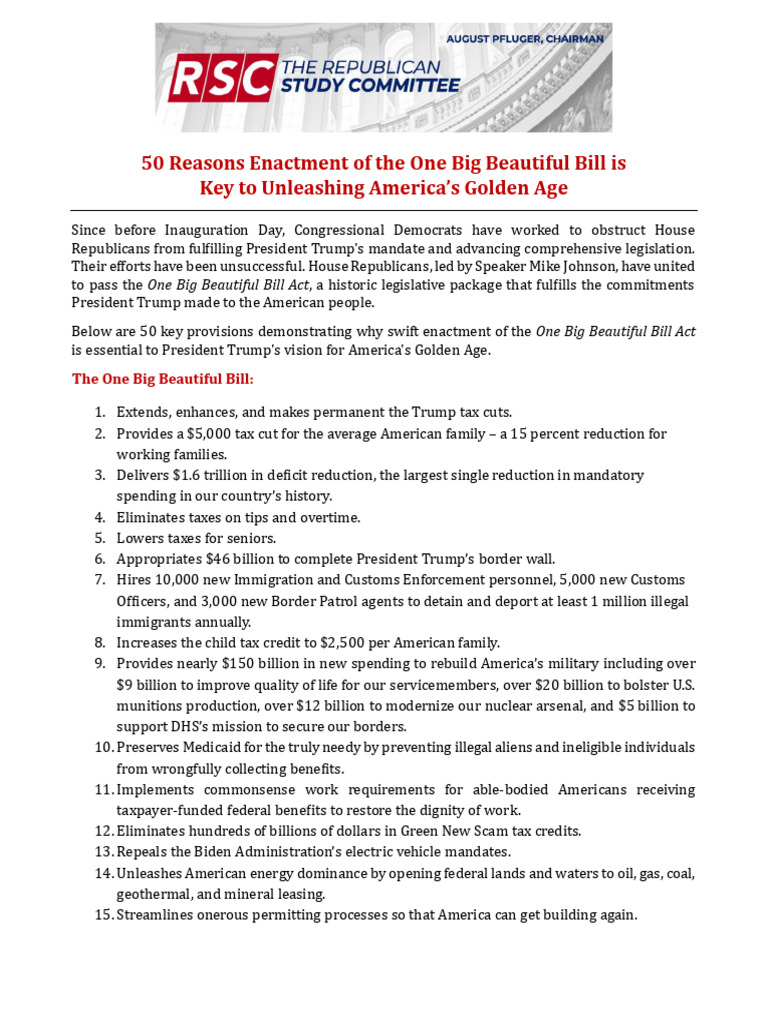 RSC: 50 Reasons Enactment of The One Big Beautiful Bill Is Critical-2 ...