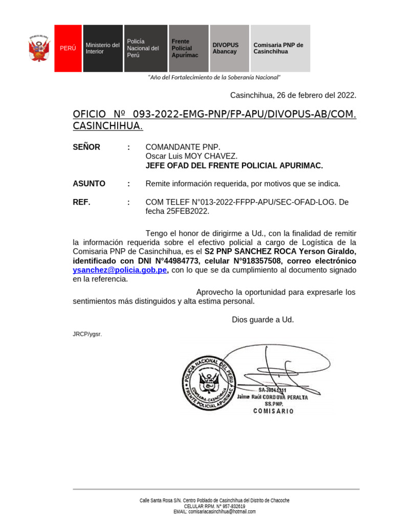 Oficio Remite Informacion Ofad | PDF