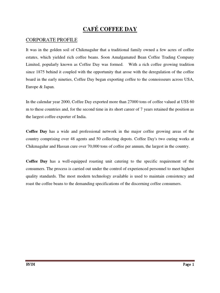 Café Coffee Day: Corporate Profile | PDF | Coffeehouse | Coffee