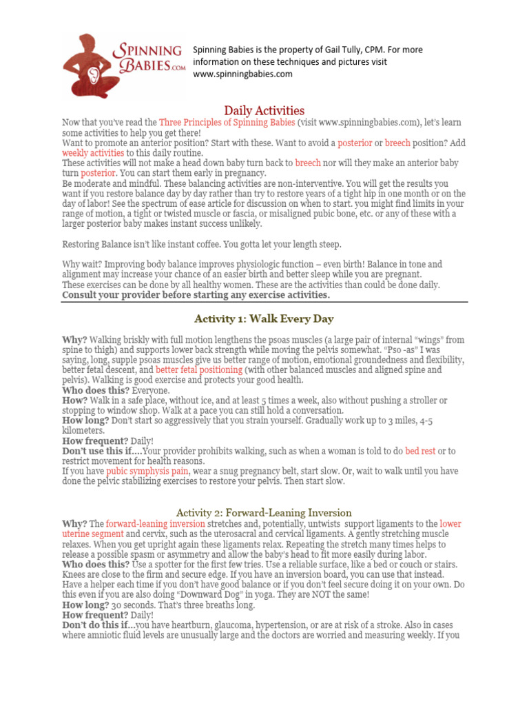 Spinning Babies Daily Activities | PDF | Pelvis | Childbirth