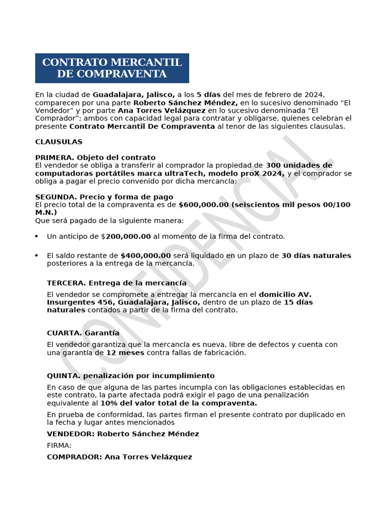 Contrato Mercantil de Compraventa 3 | PDF