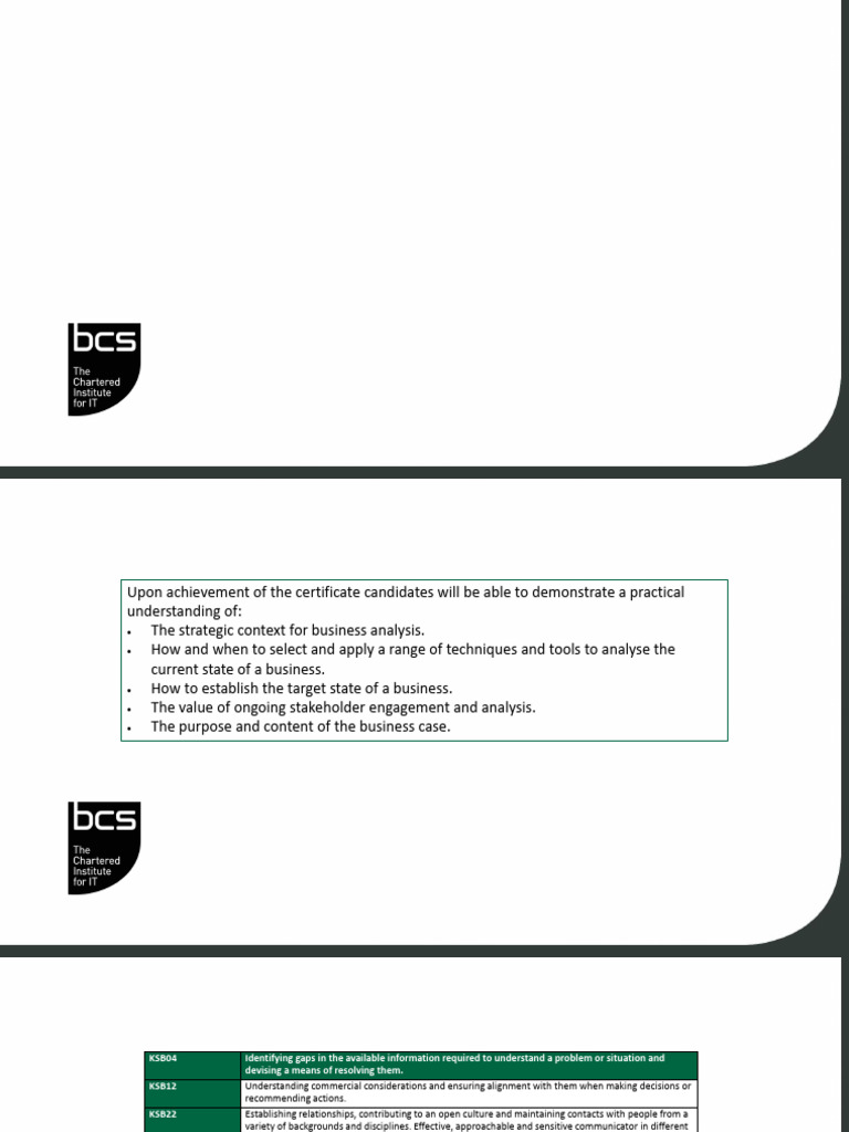 BCS Practitioner Certificate Overview | PDF | Business Analysis ...
