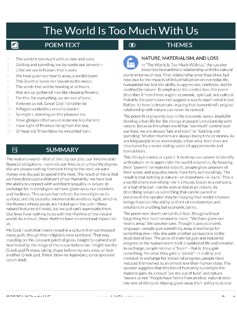 The World Is Too Much For Us Analyse | PDF