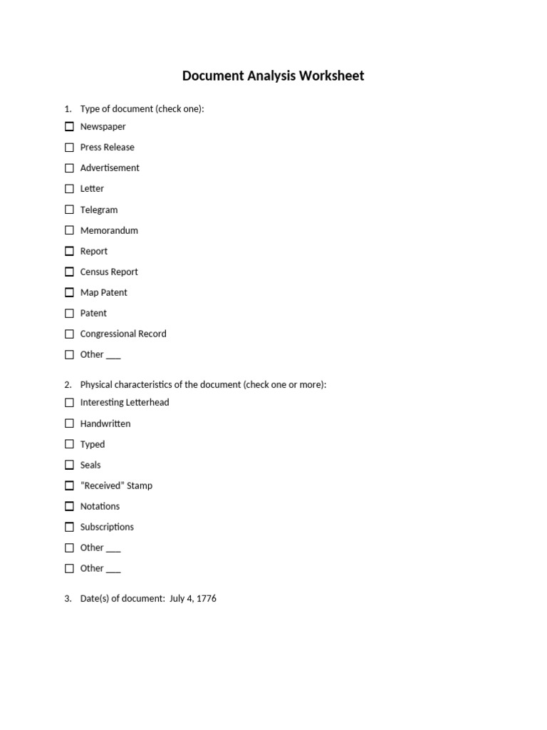 1.4 - Document Analysis Worksheet | PDF