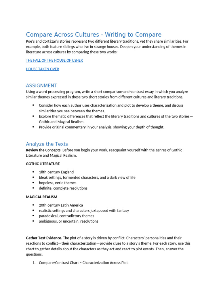 1.11 Compare Across Cultures | PDF | Literary Criticism | Gothic Fiction
