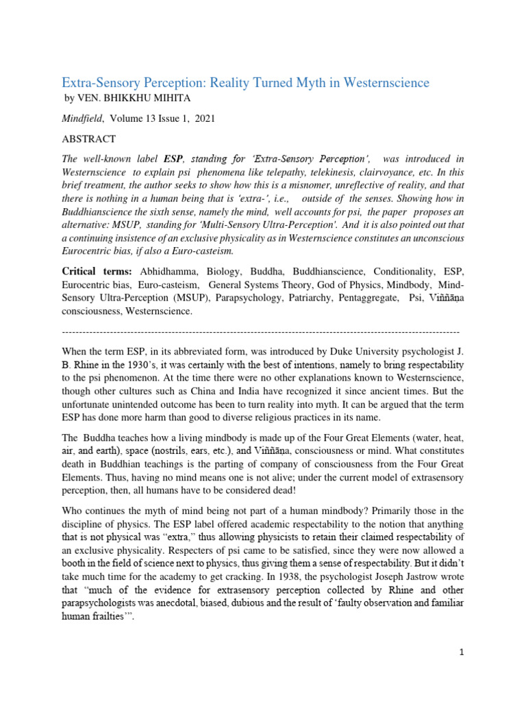 Extra Sensory Perception Reality Turned Pdf Extrasensory Perception