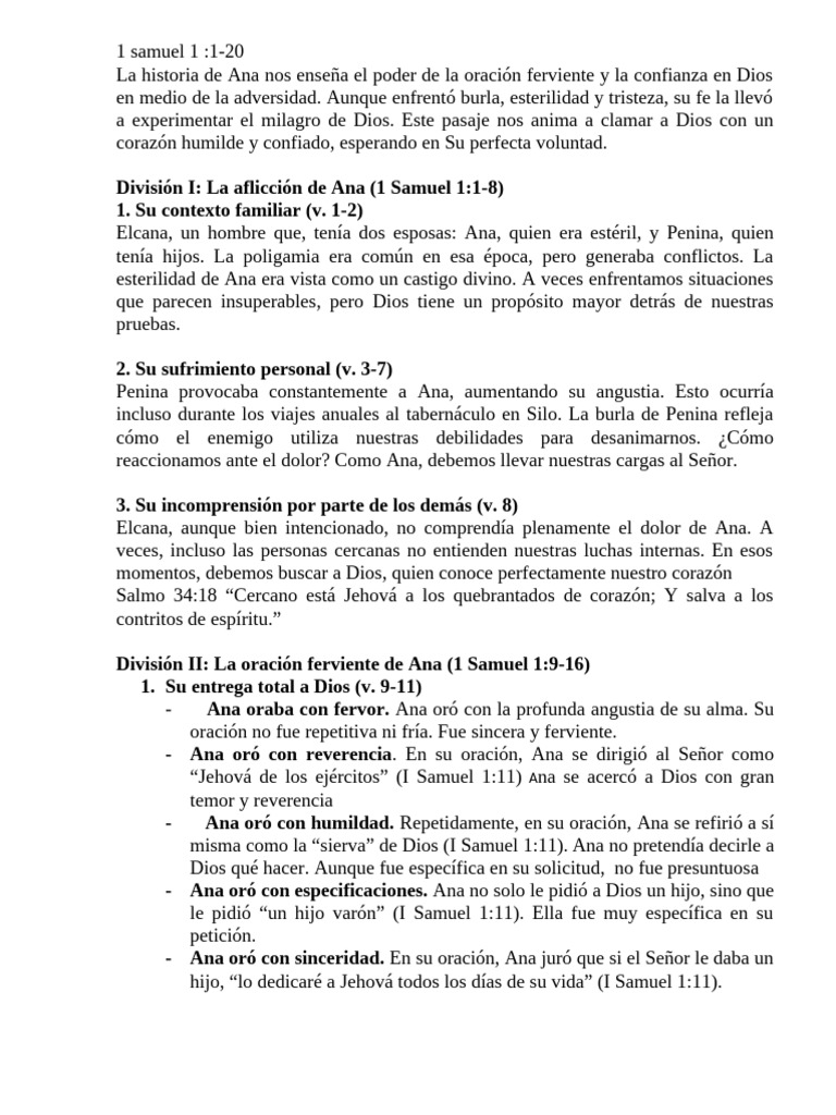 La Oración Ferviente de Ana en 1 Samuel | PDF | Oración | Dios