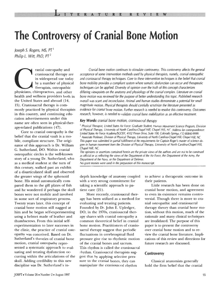 Rogers Witt 1997 The Controversy of Cranial Bone Motion | PDF | Skull