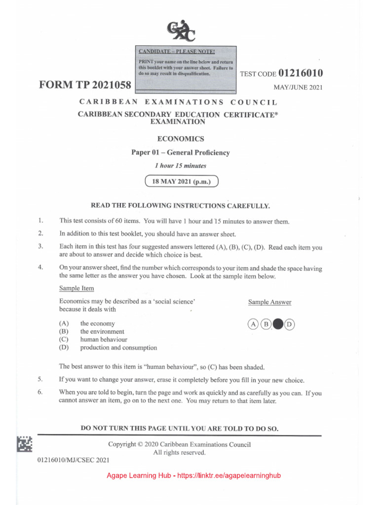 CSEC Economics P1 2021 MJ | PDF