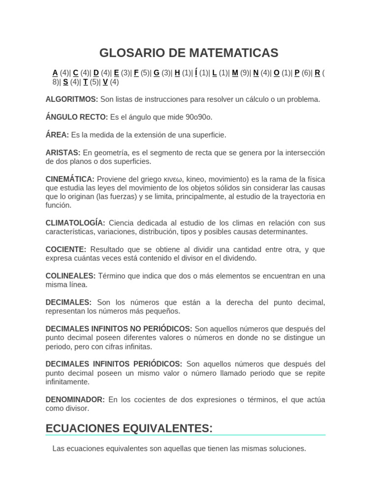 Glosario de Matematica | PDF | Números | Factorización