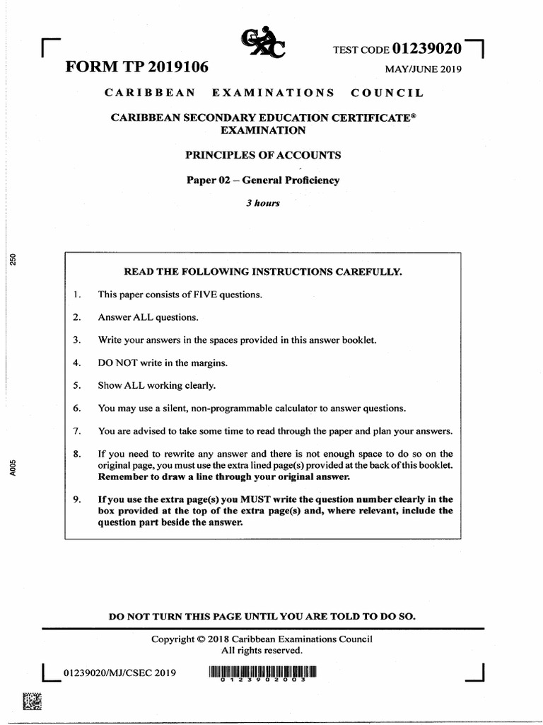 CSEC Principles of Accounts P2 2019 MJ | PDF