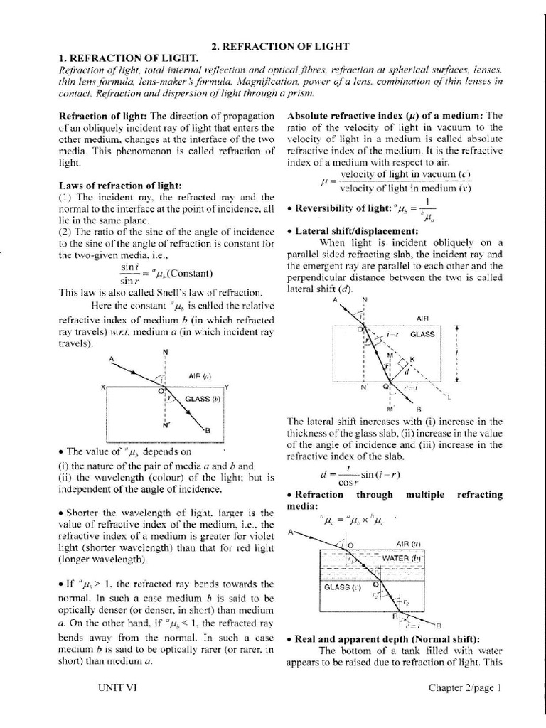 Physic Chapter 2 (Refraction of Light) | PDF