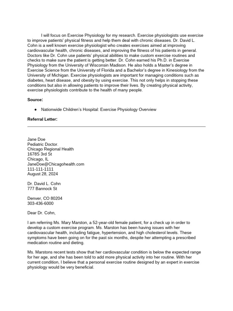 Exercise Physiology Referral for Cardiovascular Health | PDF