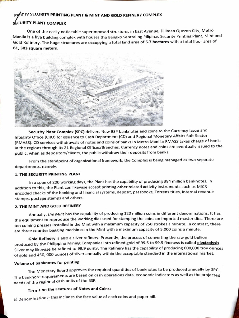 Part IV Security Printing Plant Mint and Gold Refinery Complex | PDF ...