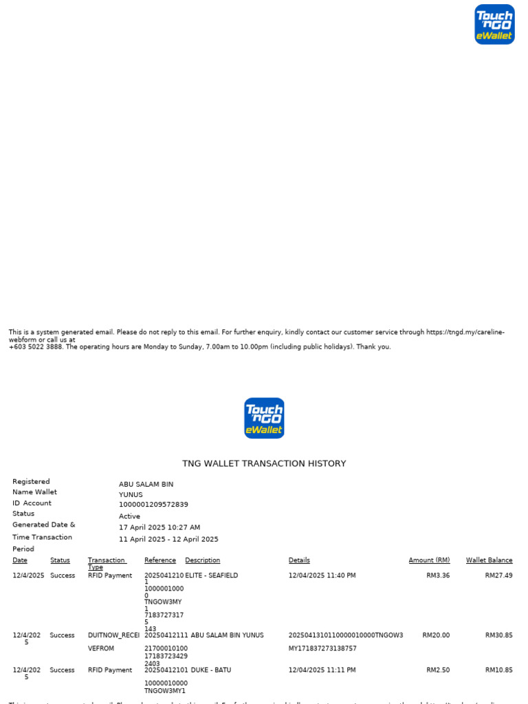 TNG Ewallet Transactions | PDF | Banking Technology | Applications Of ...