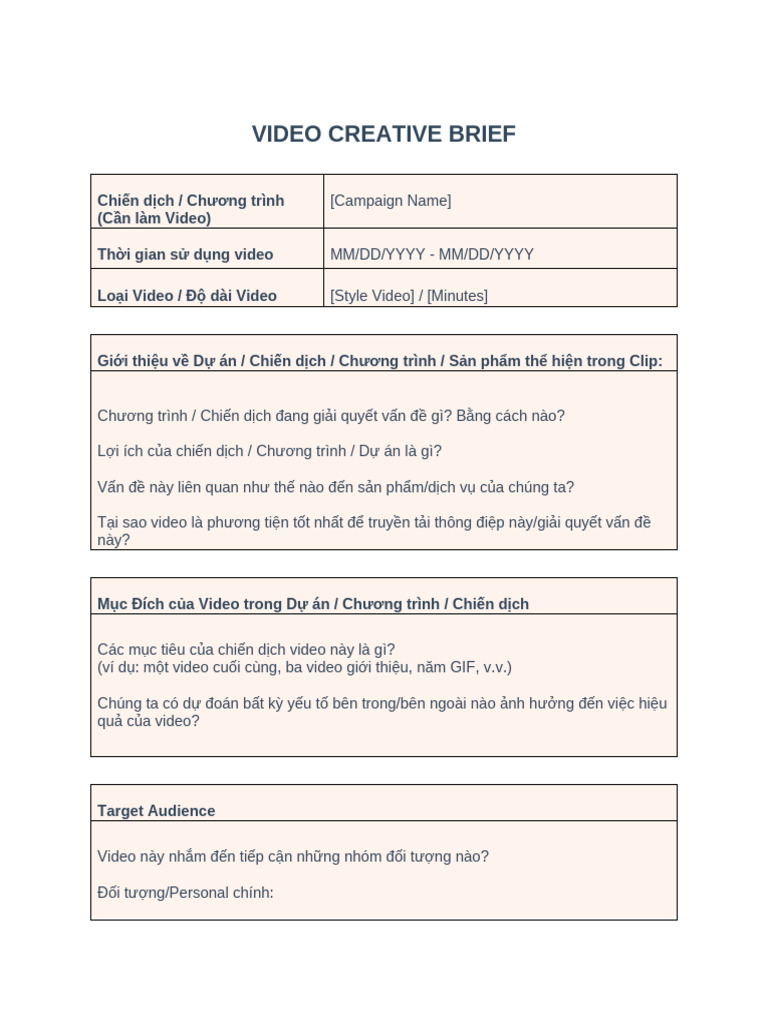 Video Brief Templates Pdf