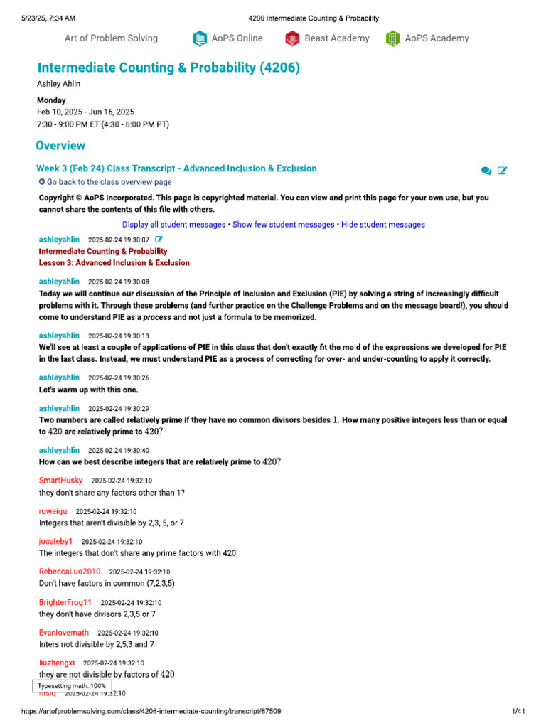 Week 3 Advanced Principle Inclusion Exclusion | PDF