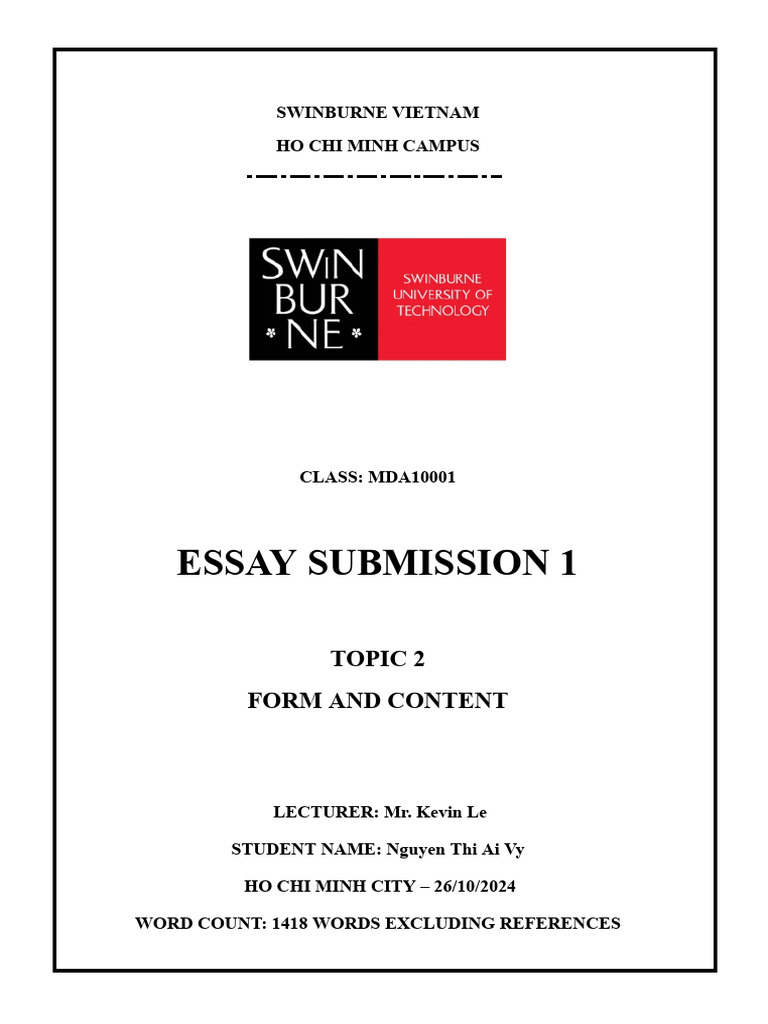 Essay Submission 1: Topic 2 Form and Content | PDF | Media ...