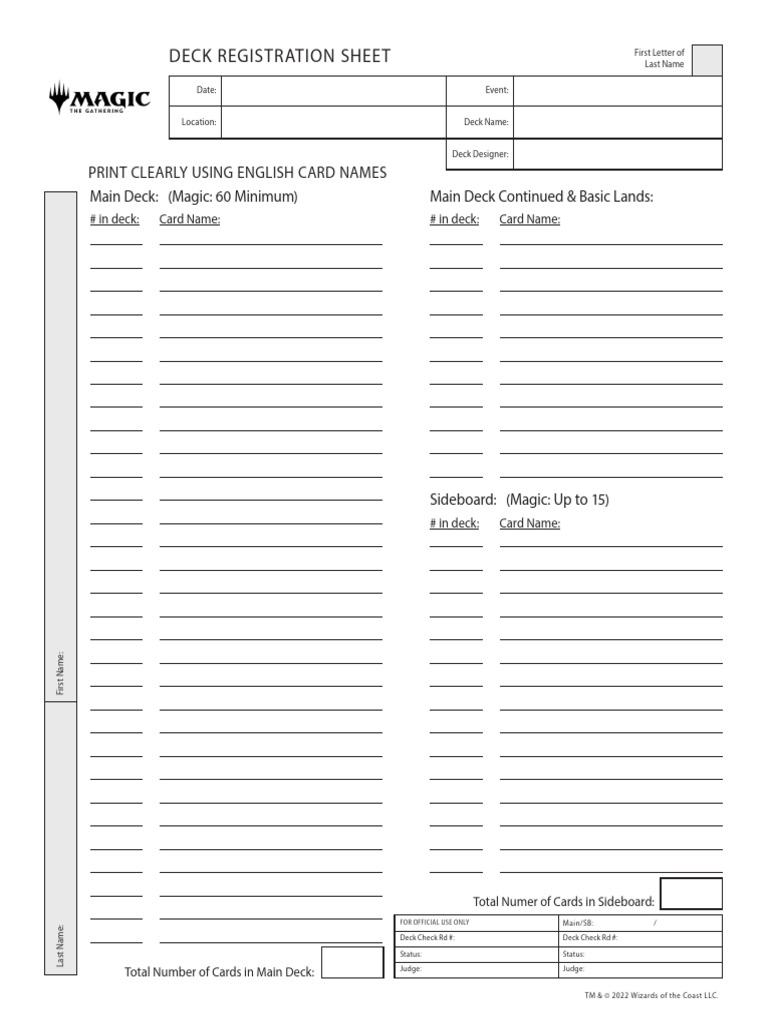 MTG Constructed Deck Registration Sheet EN | PDF