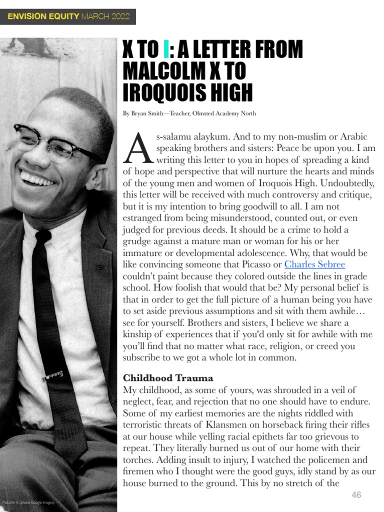XTO: A Letter From Malcolm X To Iroquois High: MARCH 2022 | PDF