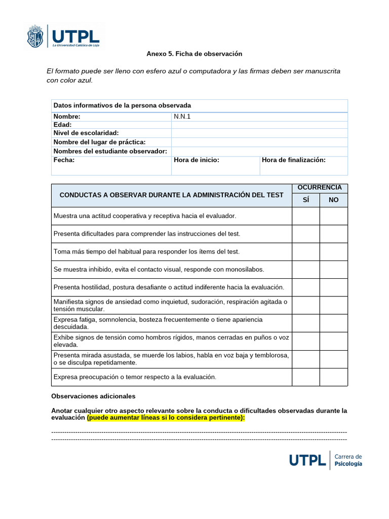 ANEXO 5. Ficha de Observación | PDF | Sicología | Ciencias del ...