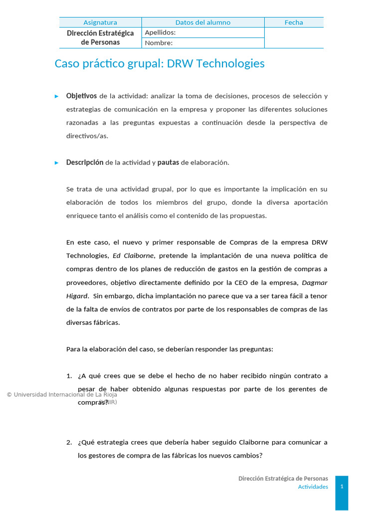 Actividad 3 - Caso Práctico 3 - DRW | PDF | Responsabilidad social corporativa
