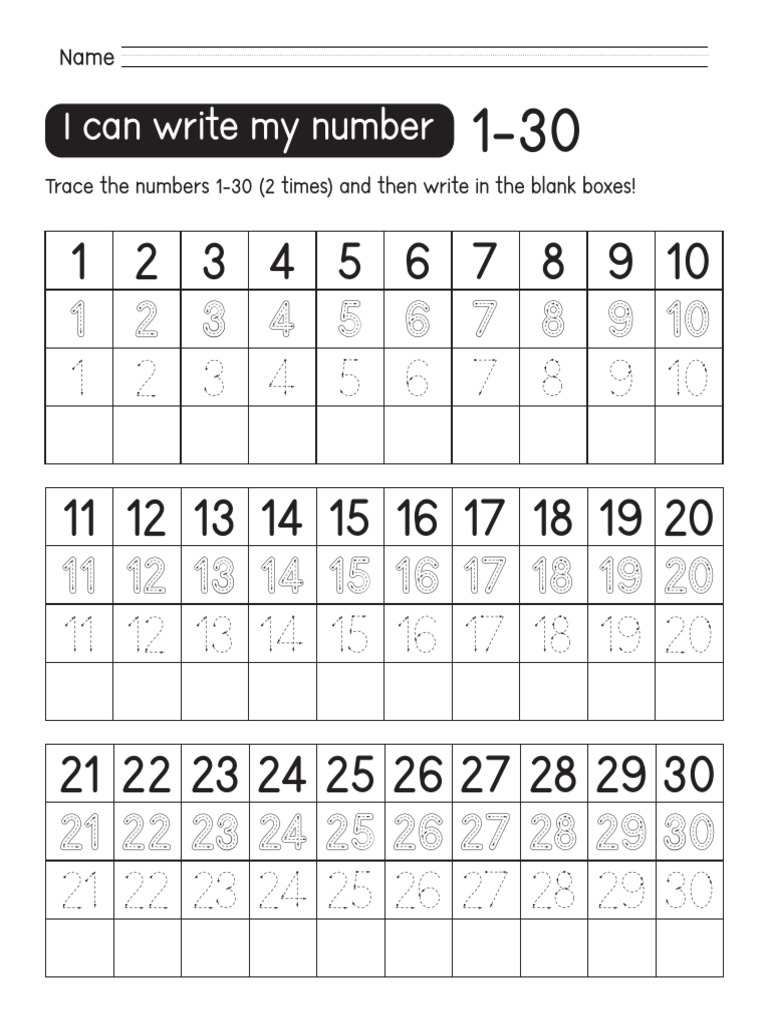 Number Tracing 1-30 Worksheets | PDF