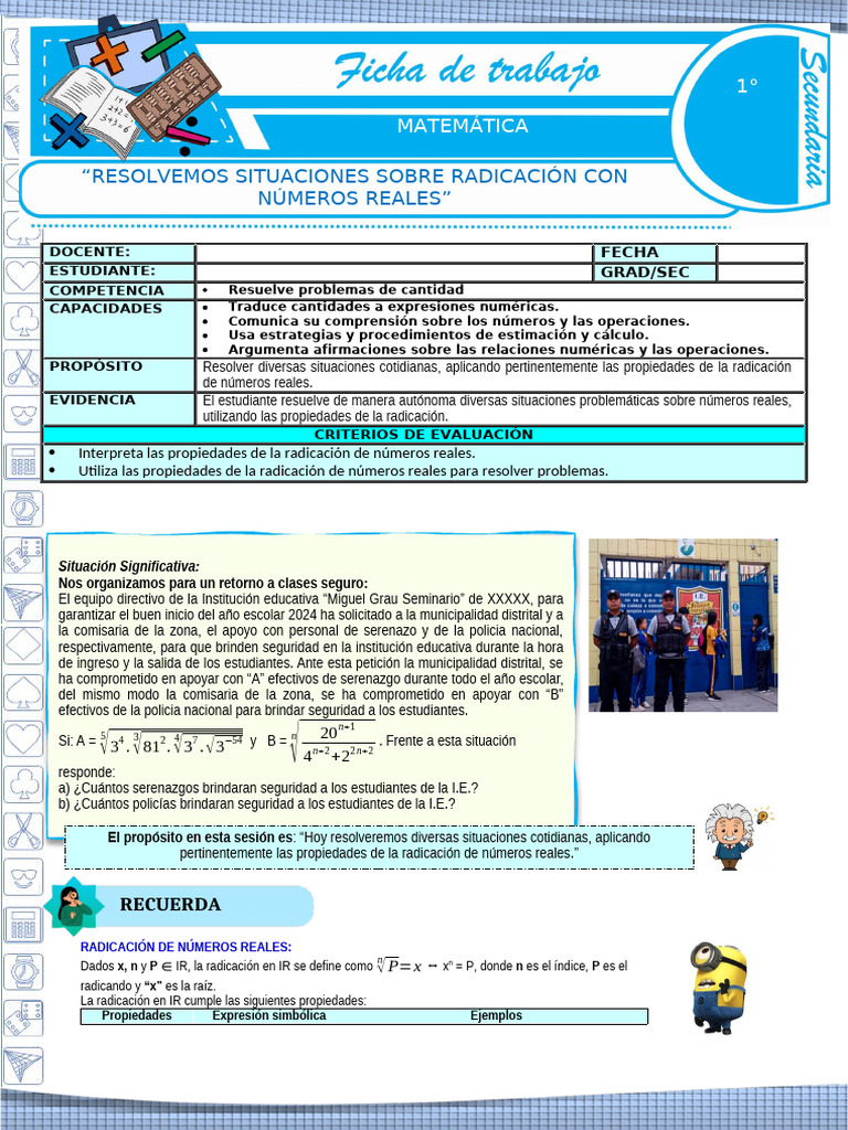 Ficha de Actividad 2 Matematica 1° - Semana 1 | PDF