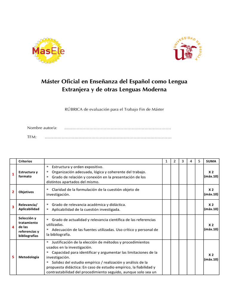 Rubrica Final Masele | PDF
