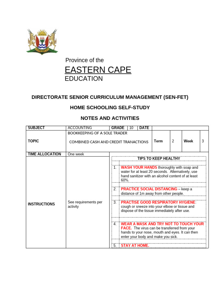 C Acc GR 10 Term 2 Activities 11-15 Worksheet | PDF | Bookkeeping | Money