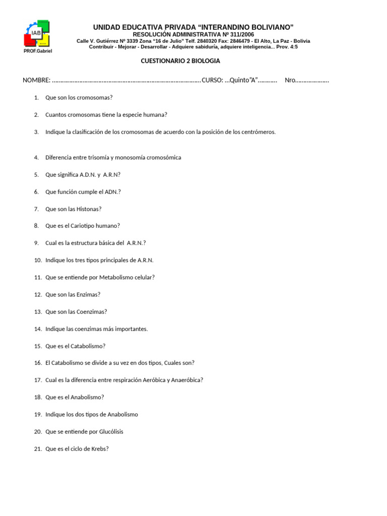 Cuest.5°A 1°trimestre | PDF